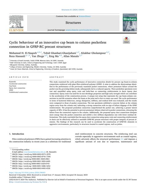Pdf Cyclic Behaviour Of An Innovative Cap Beam To Column Pocketless Connection In Gfrp Rc