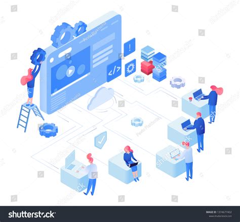 Web Development Vector Isometric Concept Programmers Stock Vector Royalty Free 1374677402