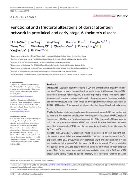 Pdf Functional And Structural Alterations Of Dorsal Attention Network In Preclinical And Early