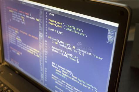 Php Code On Blue Background In Code Editor Stock Image Image Of Hack