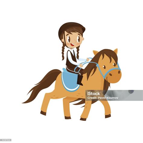 귀여운 Litlle 소녀 흰색 배경에 말 승마 스포츠 개념 만화 벡터 일러스트 레이 션을 타고 귀여운에 대한 스톡 벡터 아트 및 기타 이미지 Istock