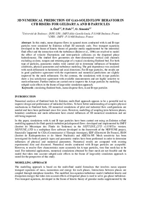 pdf 3d numerical prediction of gas solid flow behavior in cfb risers