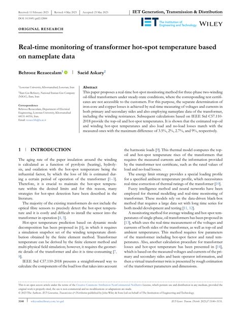 Pdf Real‐time Monitoring Of Transformer Hot‐spot Temperature Based On