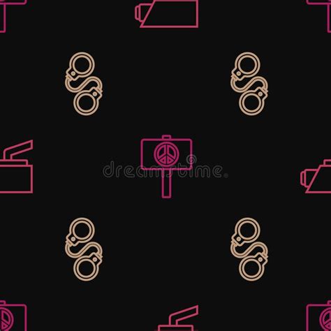 Set Line Security Camera Handcuffs And Peace On Seamless Pattern Vector Stock Illustration