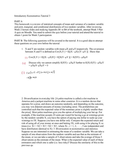 Tute 3 Na Introductory Econometrics Tutorial 3 Part A This Homework Is A Review Of