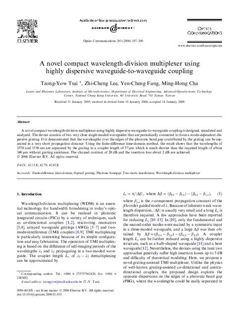 Pdf A Novel Compact Wavelength Division Multiplexer Using Highly