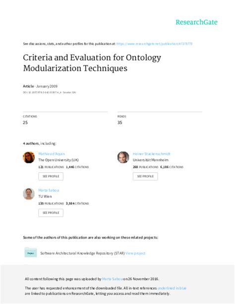 Pdf Criteria And Evaluation For Ontology Modularization Techniques