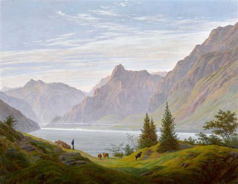 Paisagem Com Lago Nas Montanhas Pela Manhã 1823 De Caspar David