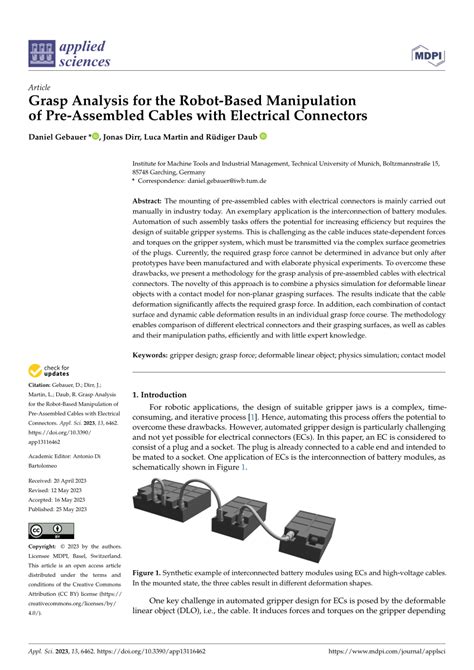 Pdf Grasp Analysis For The Robot Based Manipulation Of Pre Assembled Cables With Electrical