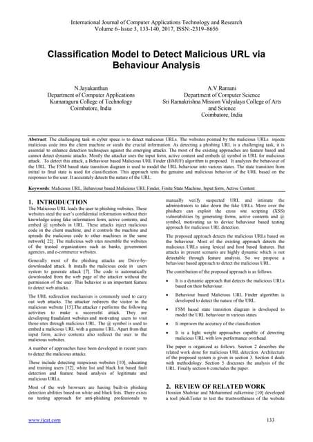 Classification Model To Detect Malicious Url Via Behaviour Analysis Pdf