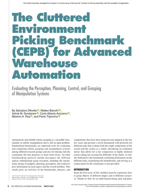 pdf the cluttered environment picking benchmark cepb for advanced