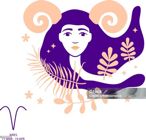 양자리와 조디악 별자리 개념 벡터 아트 일러스트 레이 션의 Ram 아름 다운 소녀 실루엣입니다 아름 다운 여자로 점성 학 기호입니다 미래 이야기 별자리 연금술 영 성 신비