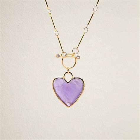 Amethyst Heart Necklace Gold Toggle Chain Necklace Healing Crystal Jewelry Boho Pendant