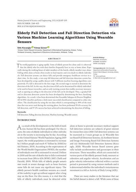 Pdf Elderly Fall Detection And Fall Direction Detection Via Various Machine Learning