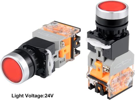 Sourcingmap 22mm Momentary Push Button Switch Red LED Light Round Button DPST 1 NO 1 NC Light