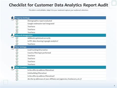 Data Audit Checklist Analytics Organization Maintenance Management Business Presentation