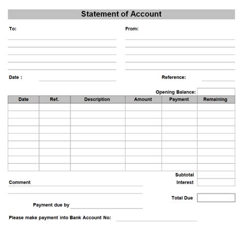 Official Statement Of Account Templates In Excel Word Day To Day Email