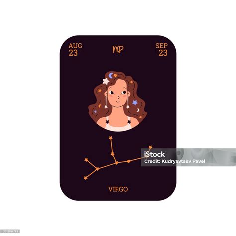 Virgo Astrology Zodiac Sign Cartoon Style Vector Illustration On Black