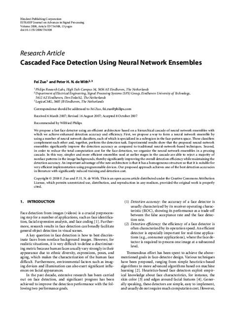 Pdf Cascaded Face Detection Using Neural Network Ensembles
