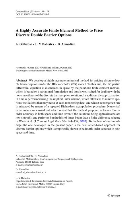 Pdf Superconvergence Of The Finite Element Solutions Of The Black Scholes Equation