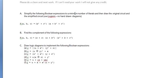 Solved Simplify The Following Boolean Expressions To A