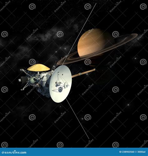 Cassini Mission Orbiter Satellite Passing Saturn Stock Illustration