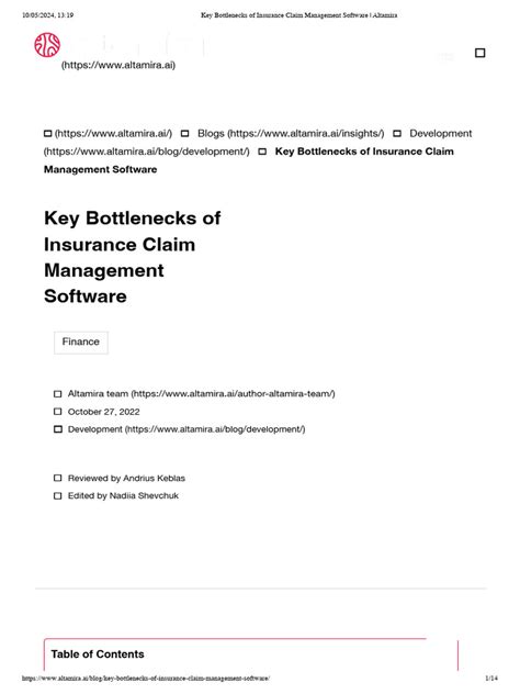 Key Bottlenecks Of Insurance Claim Management Software Altamira Pdf