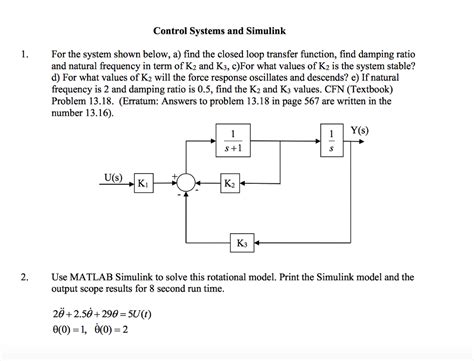 Solved Control Systems And Simulink 1 For The System Shown