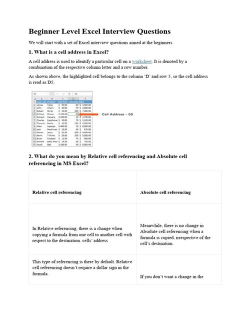 Beginner Level Excel Interview Questions Pdf Software Engineering