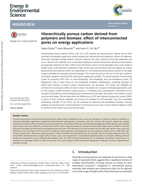 Pdf Hierarchically Porous Carbon Derived From Polymers And Biomass Effect Of Interconnected