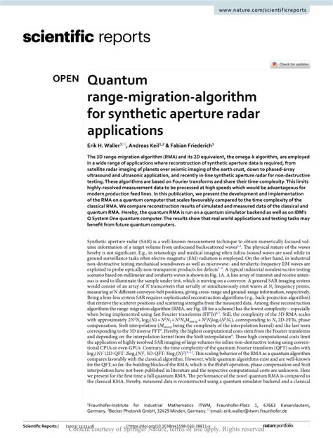 pdf quantum range migration algorithm for synthetic aperture radar