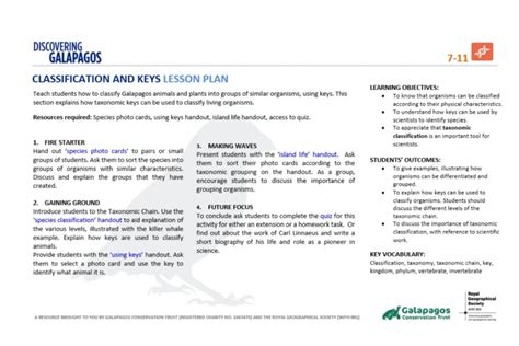 Classification And Keys Galapagos Conservation Trust