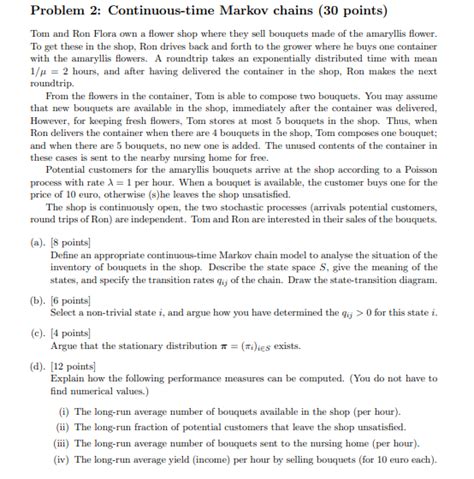 Problem 2 Continuous Time Markov Chains 30 Points