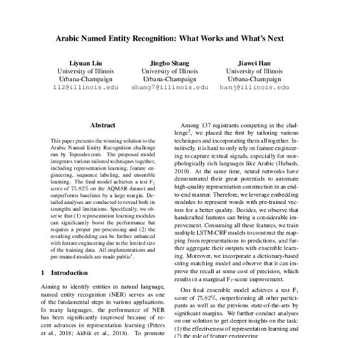 Arabic Named Entity Recognition What Works And Whats Next Acl Anthology