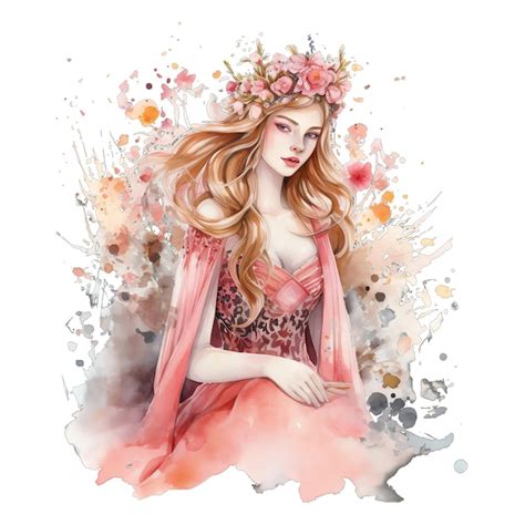 Premium Ai Image Spring Princess Watercolor Illustration Spring Clipart