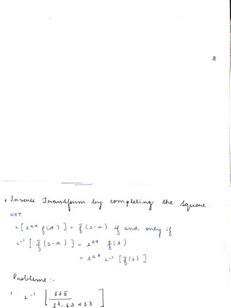 Inverse Laplace Transform By Completing The Square And Partial Fraction Method Pdf