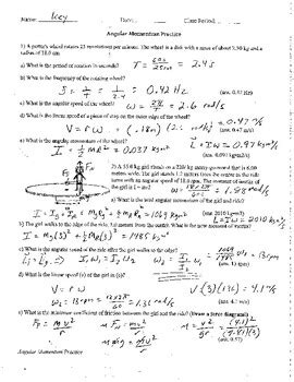 Angular Momentum Practice By Physics Sheets From Fig TPT