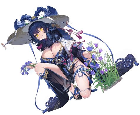 Rule 34 Blue Hair Flower Hat Huge Breasts Yellow Eyes 12048701