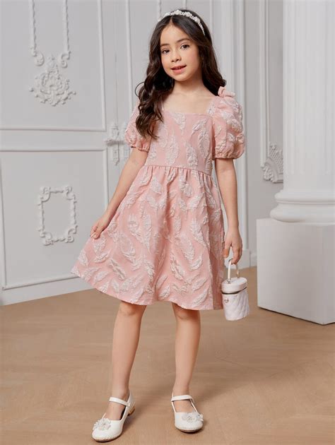 Chica Preadolescente Vestido De Fiesta Jacquard De Cuello Cuadrado De Manga Farol Moda De