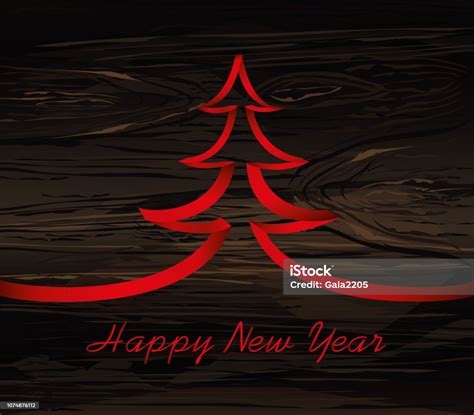 빨간 리본의 크리스마스 트리입니다 나무 배경 벡터입니다 휴일 새 해 인사말 카드입니다 텍스트 또는 광고에 대 한 빈 공간 12월에 대한 스톡 벡터 아트 및 기타 이미지