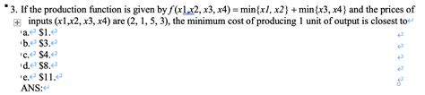 solved 3 if the production function is given by f x1 x2
