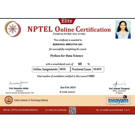 Amrutha Bondada On Linkedin Nptel Swayam Pythonfordatascience Python Datascience