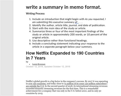 Write A Summary In Memo Format Writing Process 1