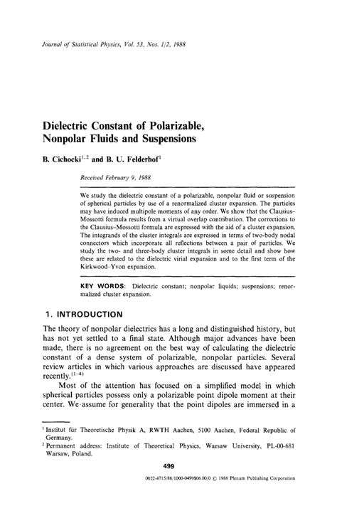Pdf Dielectric Constant Of Polarizable Nonpolar Fluids And Suspensions