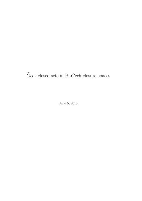 Pdf G Alpha Sets In Bi Cech Closure Spaces