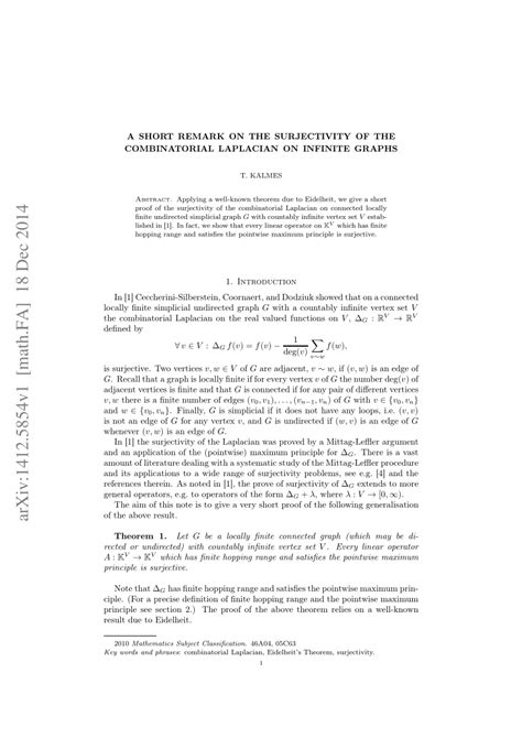 PDF A Short Remark On The Surjectivity Of The Combinatorial Laplacian