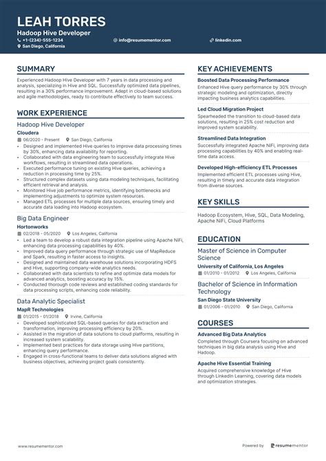 Hadoop Developer Resume Example Free To Edit Ats Friendly Pdf 2025