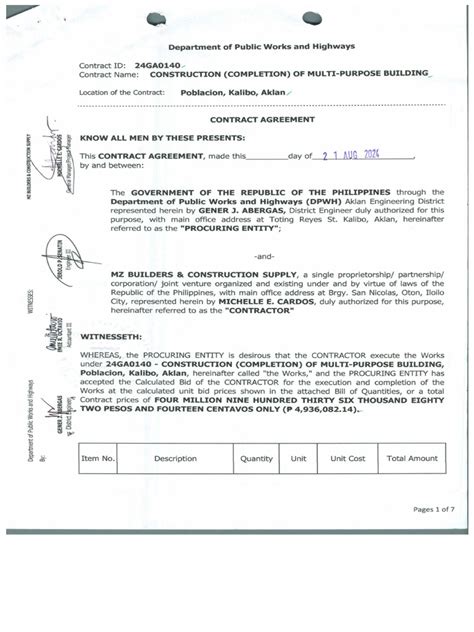 Dpwh Contract Sample Pdf