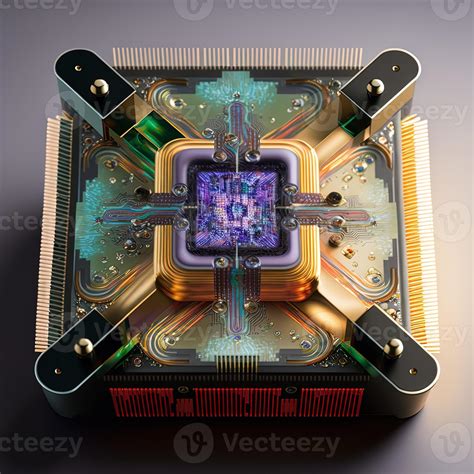 A Quantum Chip A Futuristic Glowing Cpu Quantum Computer Processor Digital Chip With Hud