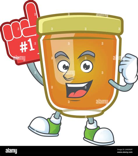 Liquid Honey Cartoon Character With Mascot Foam Finger Stock Vector
